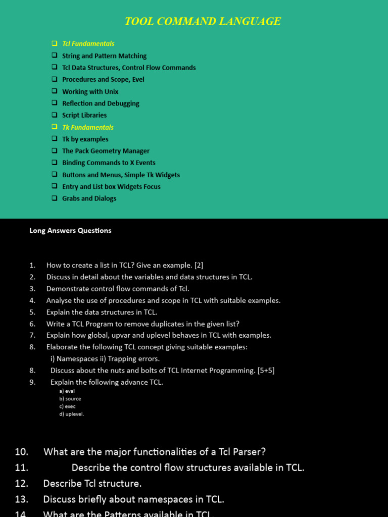 Tool Command Language: TCL Fundamentals | PDF | Software Engineering ... Tool Command Language: TCL Fundamentals | PDF | Software Engineering ...