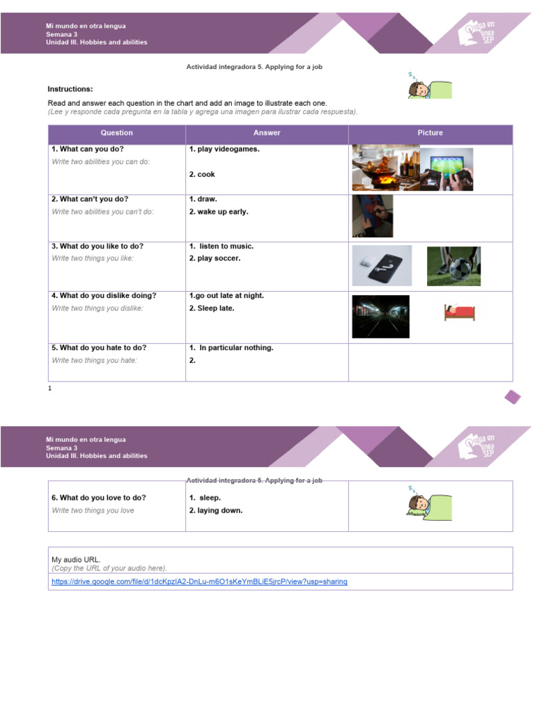 Read and Answer Each Question in The Chart and Add An Image To ...