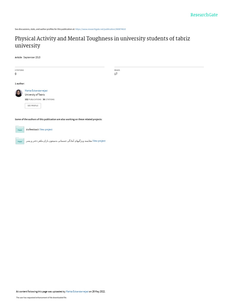 Physical Activityand Mental Toughness | PDF | Psychological Resilience ...