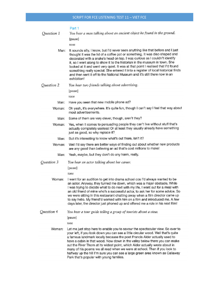Script For FCE Listening Test 11 | PDF