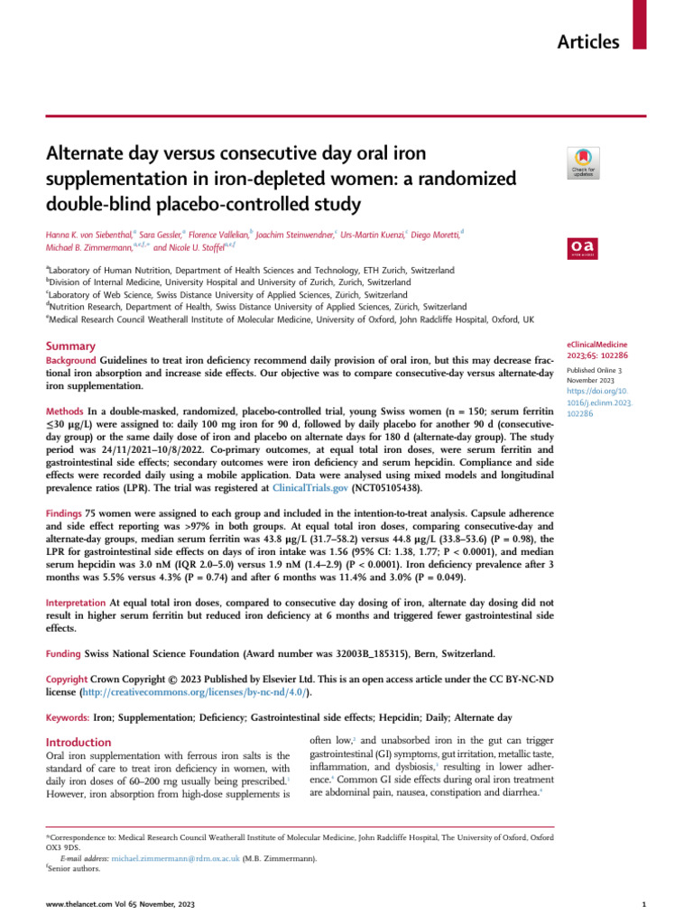 Alternate Day Versus Consecutive Day Oral Iron Supplementation - 2023 ...
