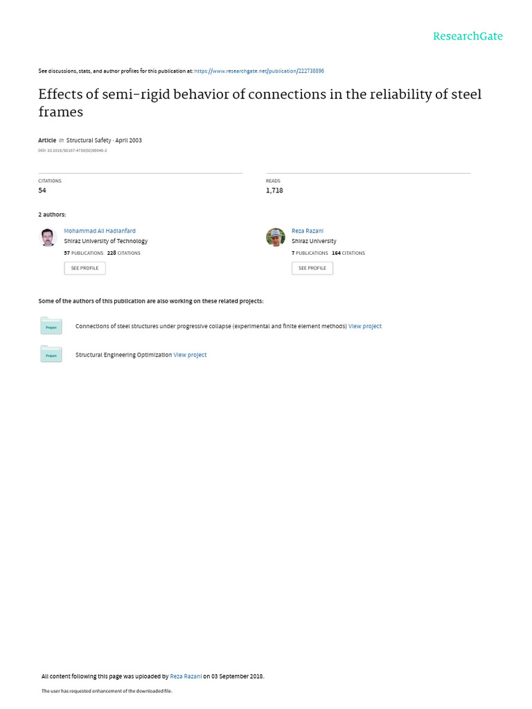 Semi-Rigid Connections in Steel Frames | PDF | Bending | Reliability ...