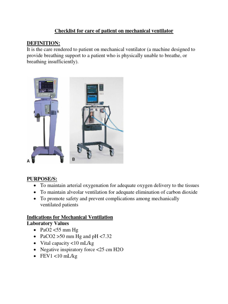 Care Checklist for Ventilator Patients | PDF | Breathing | Respiration