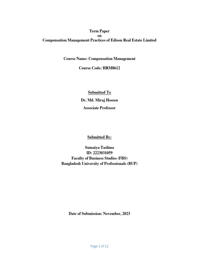 Compensation Management Term Paper - Final | PDF | Employee Retention ...