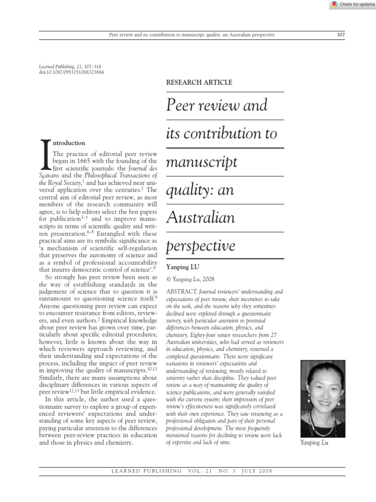 Peer Review and Its Contribution To Manuscript Qualiity Auatralia ...