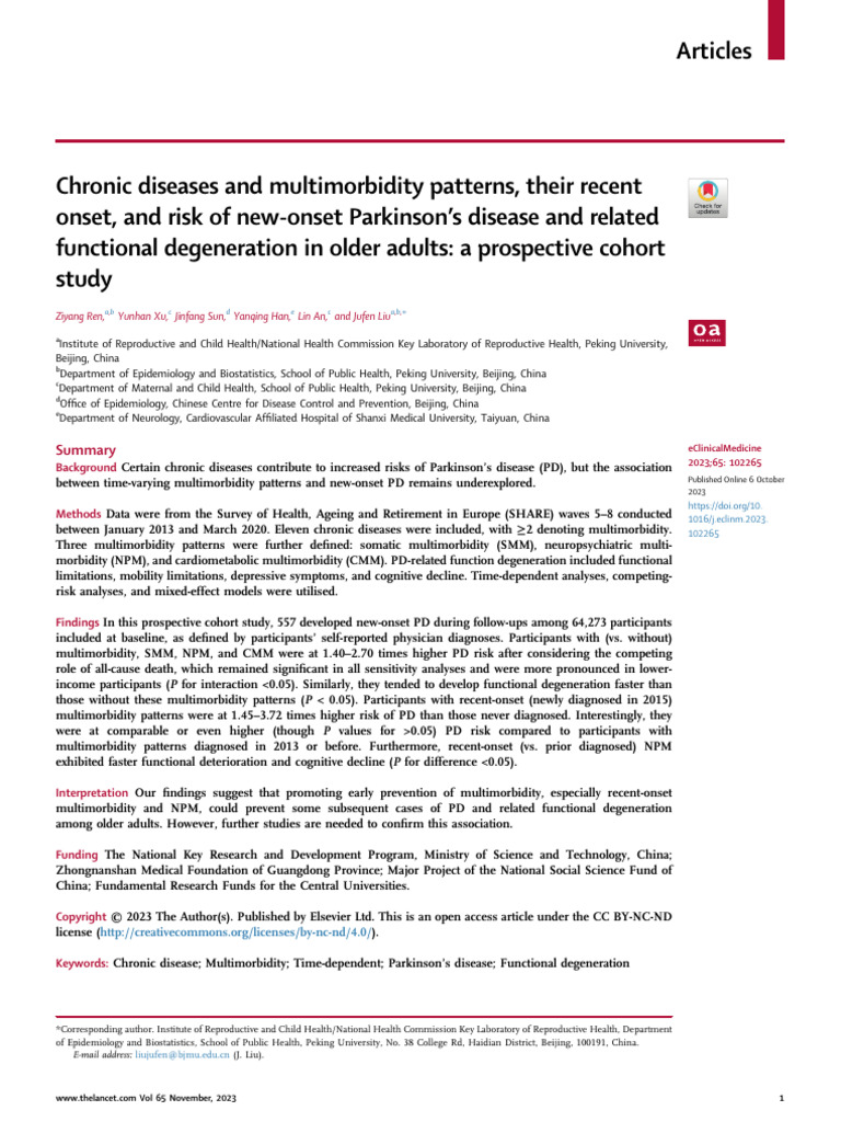 Chronic Diseases and Multimorbidity Patterns Their Recent Onset - 2023 ...