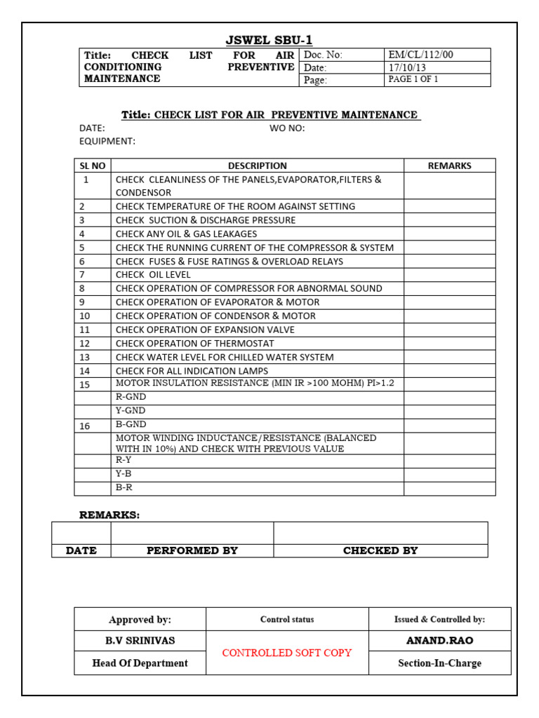 HVAC Preventive Maintenance Checklist | PDF