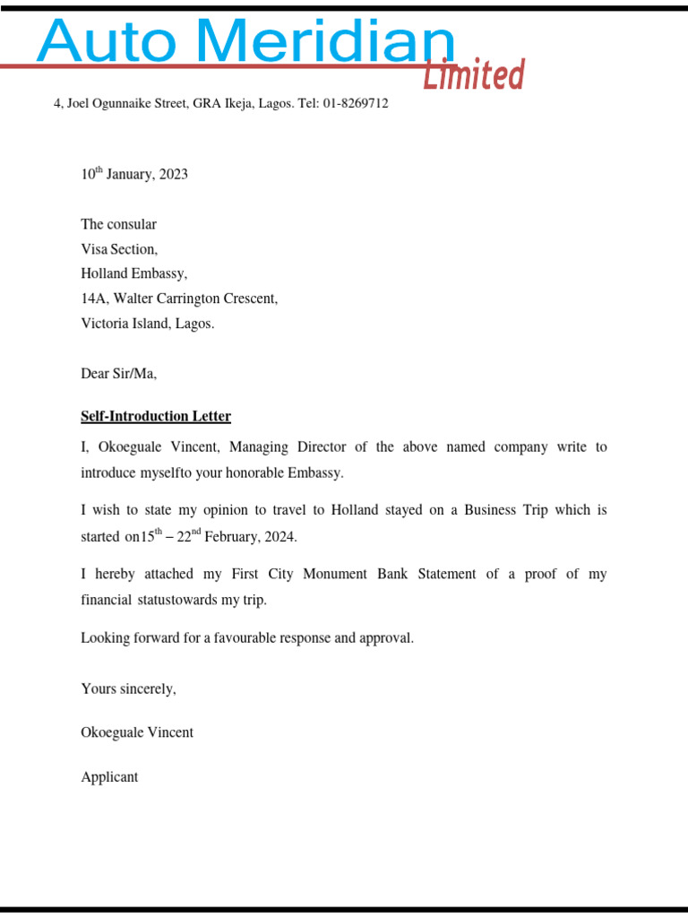 Vincent Self Introduction Letter Pdff Pdf