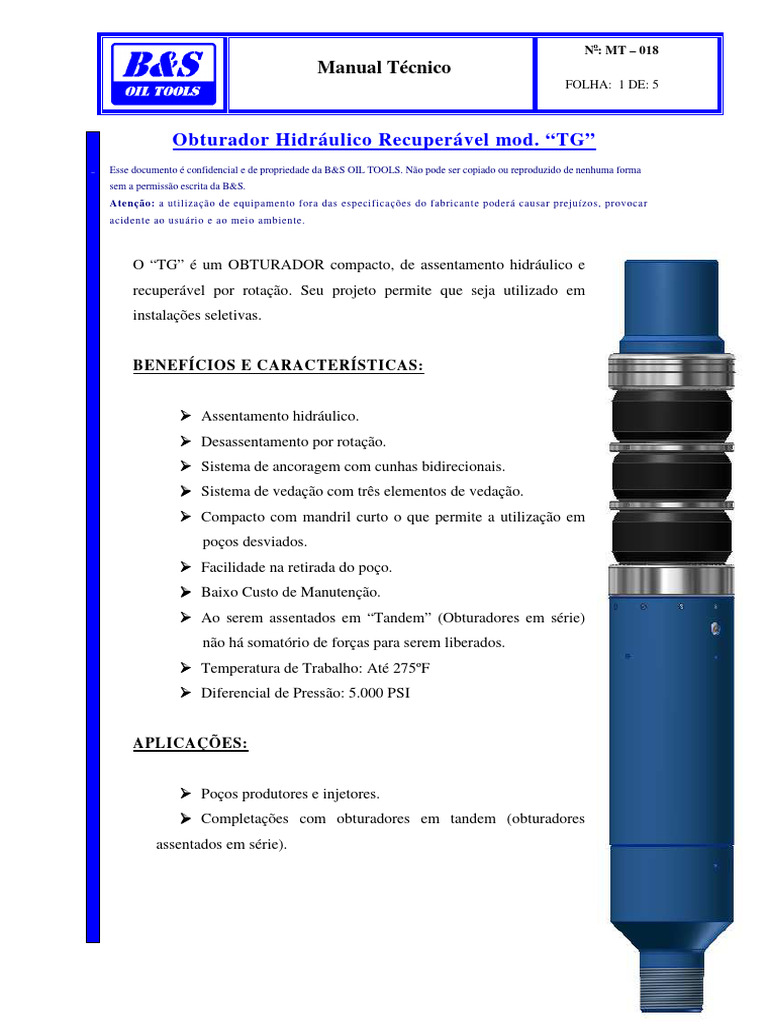 Manual do Obturador Hidráulico TG | PDF | Engenharia Mecânica