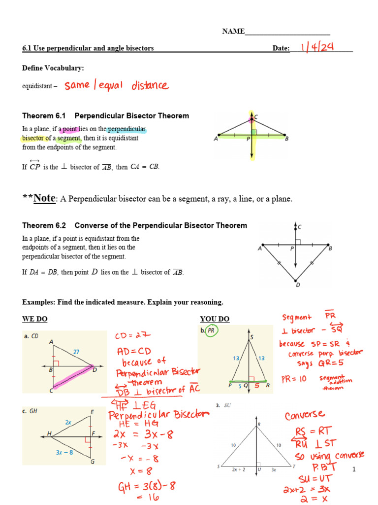 01-04 2 6.1 Angle Bisector Perp Bisector | PDF | Perpendicular ...