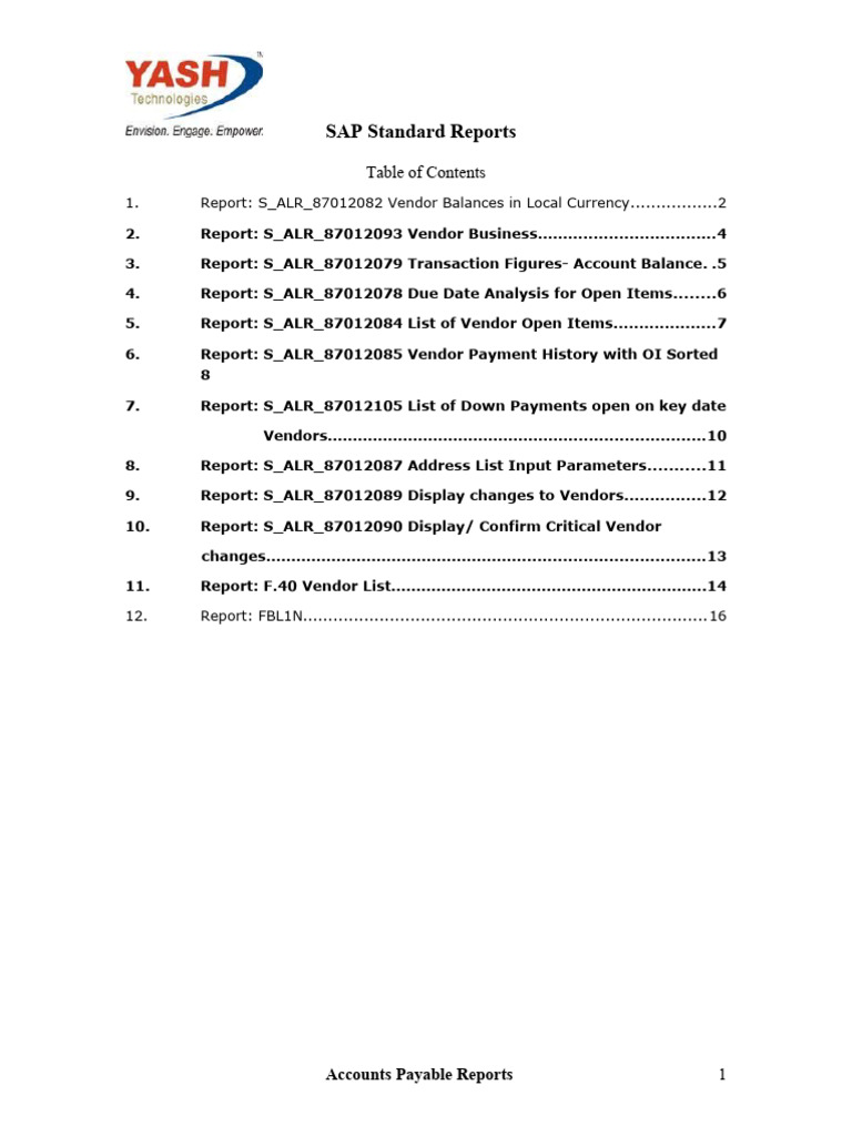 SAP Standard Reports Accounts Payable New | PDF | Accounts Payable ...