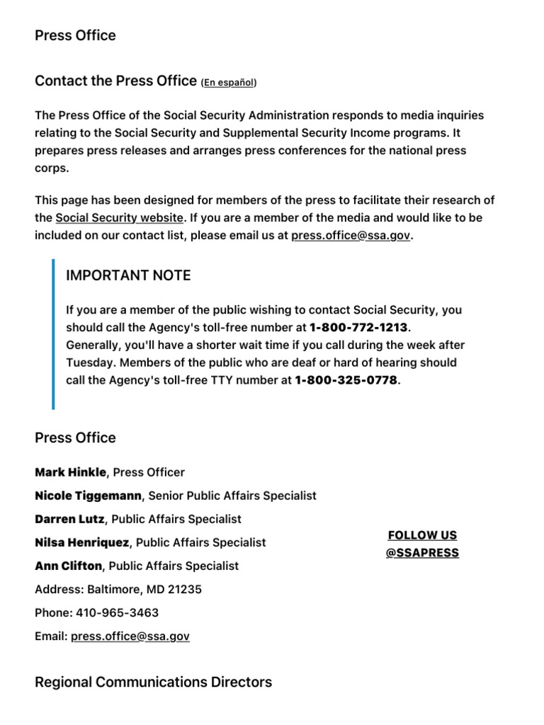 Social Security Administration Press Office | PDF | Social Security ...
