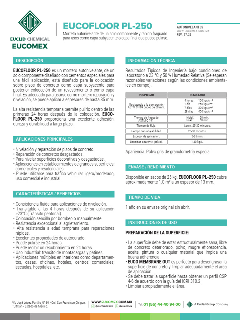 Eucofloor - PL-250 FT | Descargar gratis PDF | Hormigón | Agua