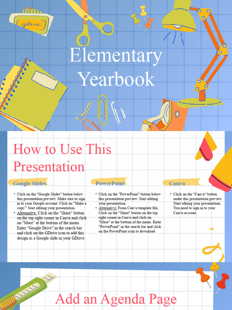 Elementary Yearbook Blue and White Cute Illustrative Yearbook ...
