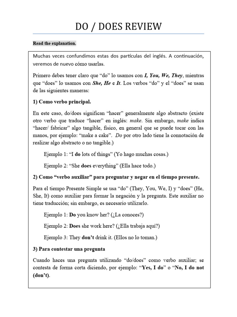 Do - Does Review | PDF