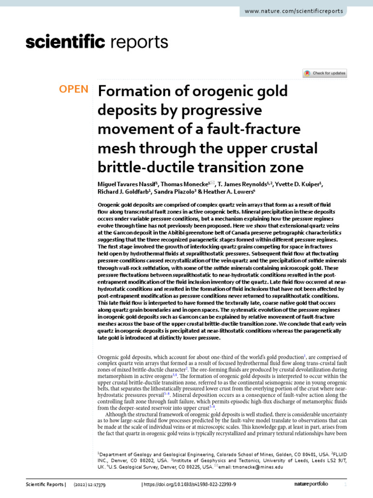 Orogenic - Gold - Deposit Formation by Compression | PDF