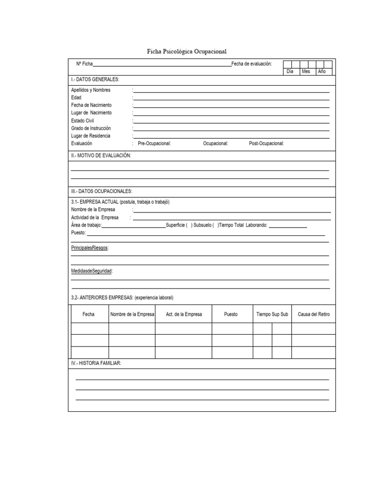Ficha Psicológica Ocupacional | PDF | Sicología | Evaluacion psicologica