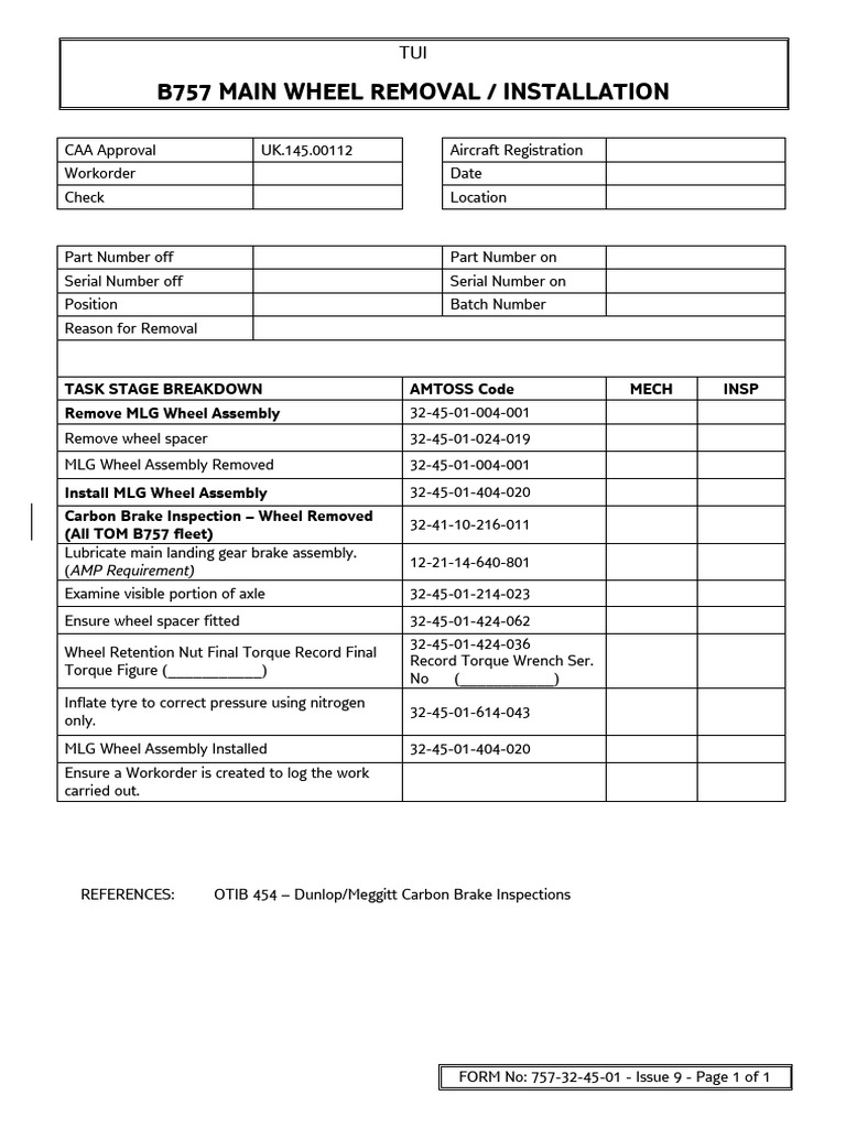 B757 Main Wheel Removal Guide | PDF