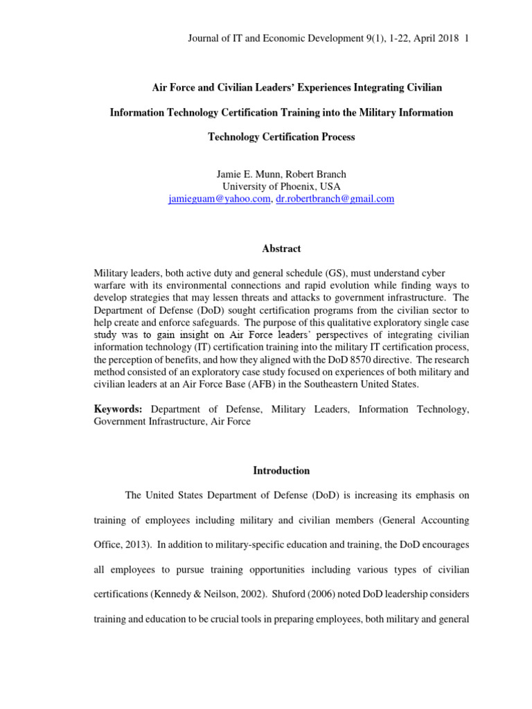 JITED V9 N1 P01 Jamie Munn IT Certification | PDF | Leadership | Risk