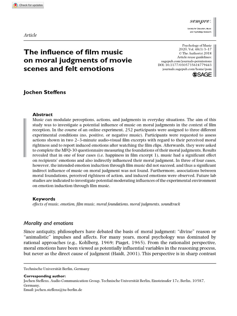 Film Music's Impact on Moral Judgment | PDF | Intuition | Emotions