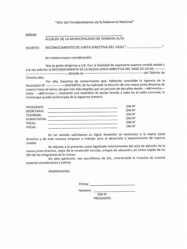 Solicitud de Reconocimiento de Junta Directiva Del Vaso PDF | PDF