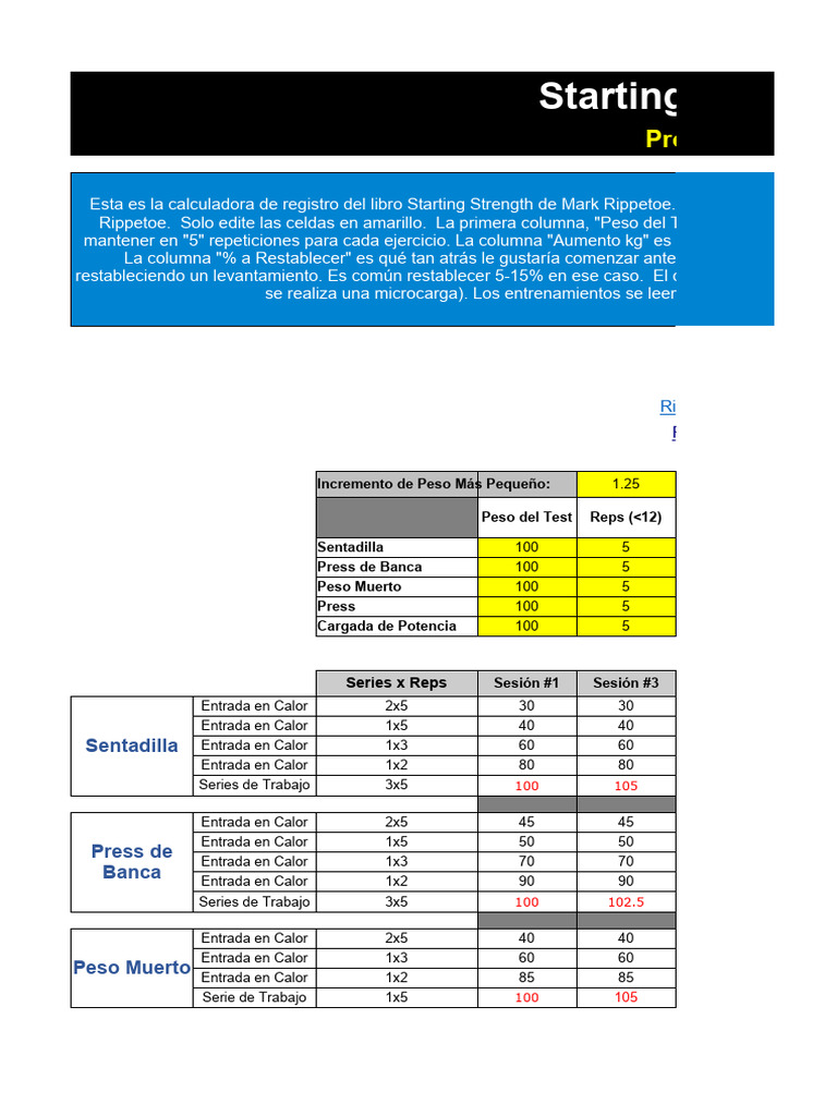 Calculadora Starting Strength | PDF | Entrenamiento de fuerza | Ejercicio físico