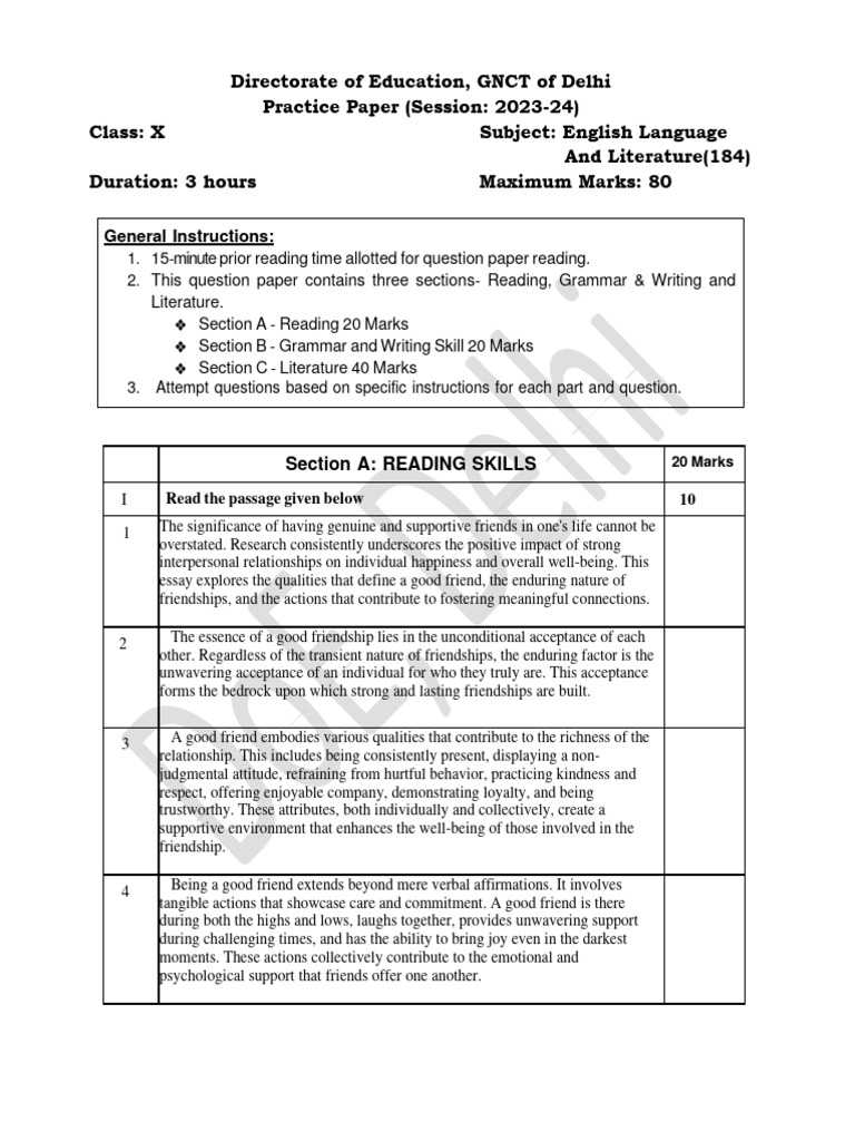 10 English PP 2023 24 2 | PDF | Cash | Friendship