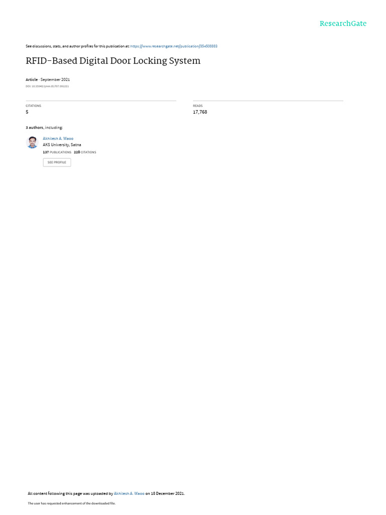 RFID-Based Digital Door Locking System | PDF | Radio Frequency Identification | Arduino