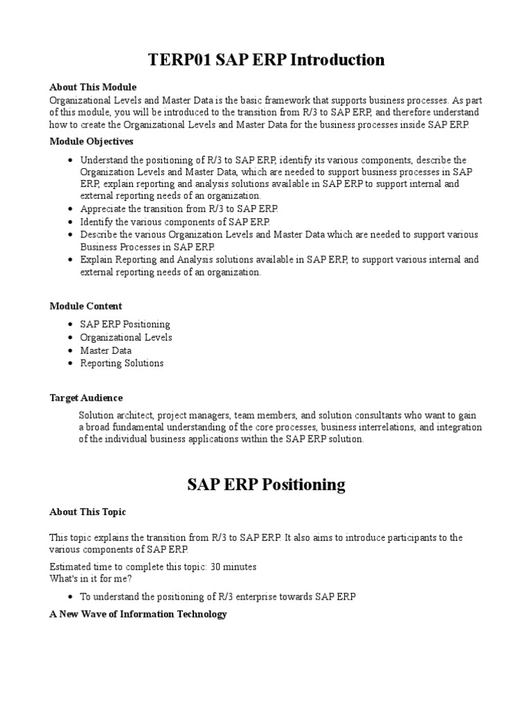SAP ERP Introduction and Framework | PDF | Sap Se | Data Warehouse