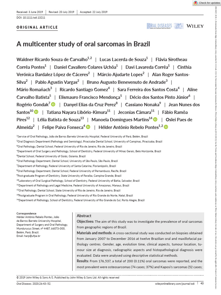 A Multicenter Study of Oral Sarcomas in Brazil | PDF | Pathology | Brazil