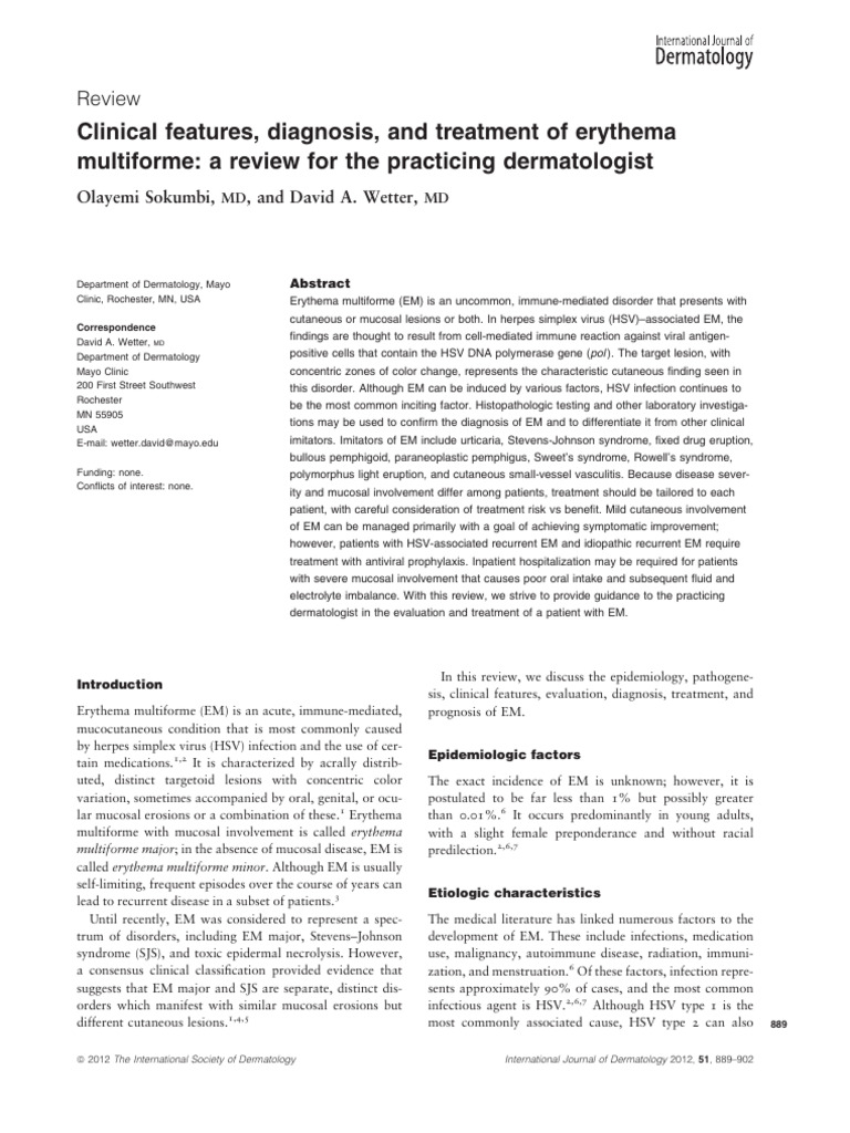 Clinical Features, Diagnosis, and Treatment of Erythema Multiforme - A ...