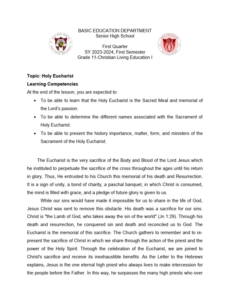 Holy Eucharist | PDF | Eucharist | Sacrifice