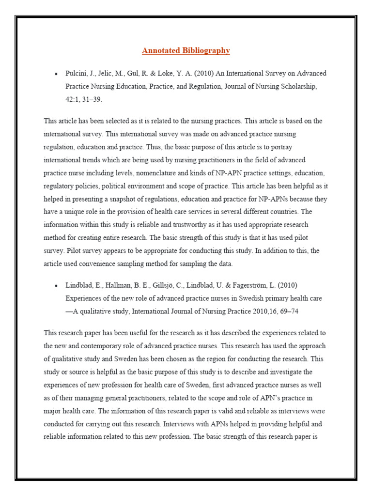 Annotated Bibliography | PDF | Nursing | Information