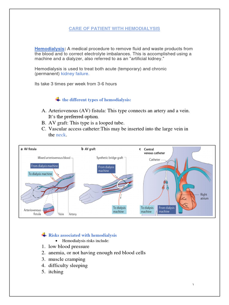 Hemodialysis Patient Care Guide | PDF | Hemodialysis | Internal Medicine