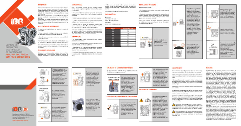 14manual de Instrucoes e Certificado de Garantia Do Redutor Tipo Rosca Sem Fim e Coroa Ibr Q Web ...