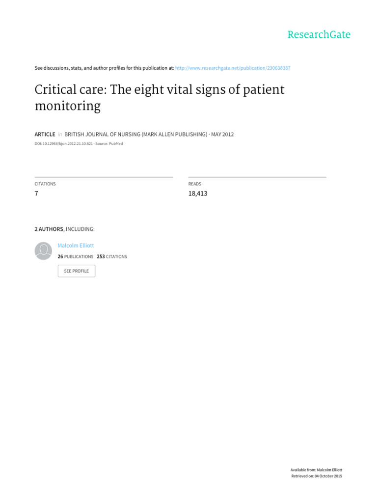 The Eight Vital Signs of Patient Monitoring | PDF | Pulse | Blood Pressure