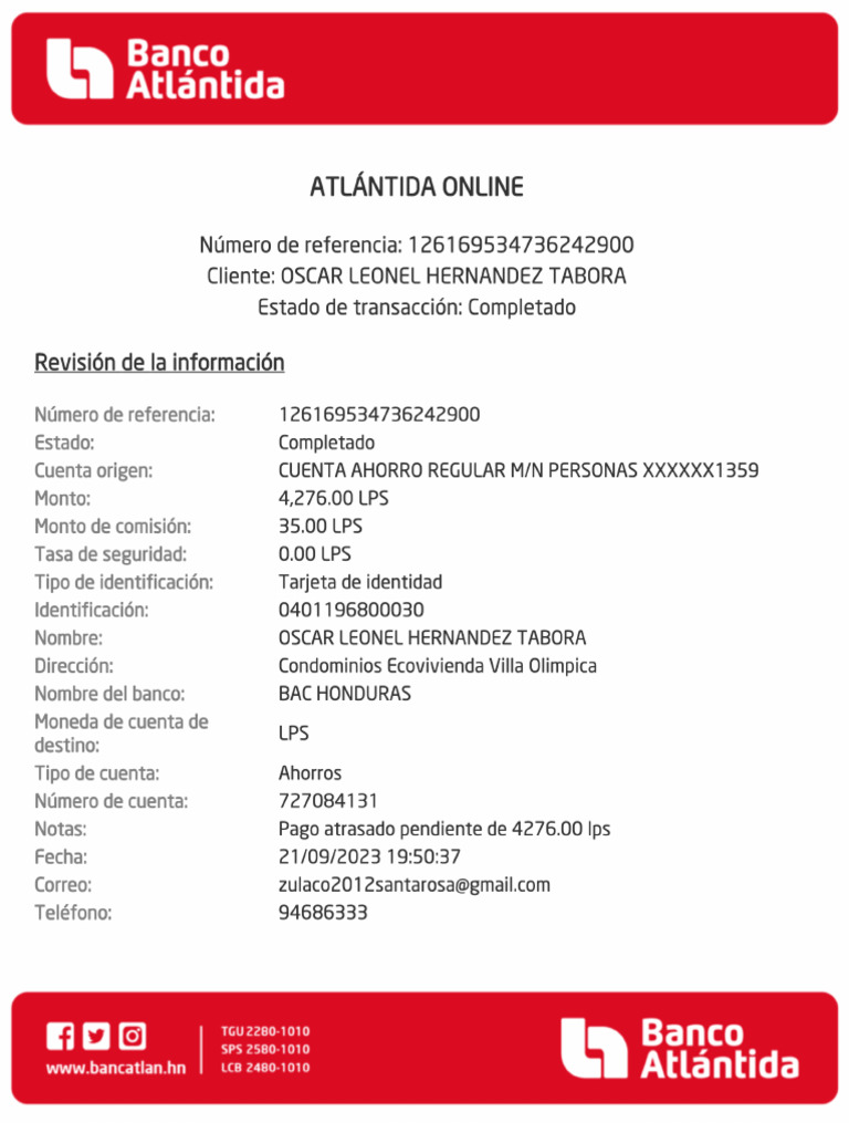 Transferencia ACH A BAC 2276 Lps | PDF