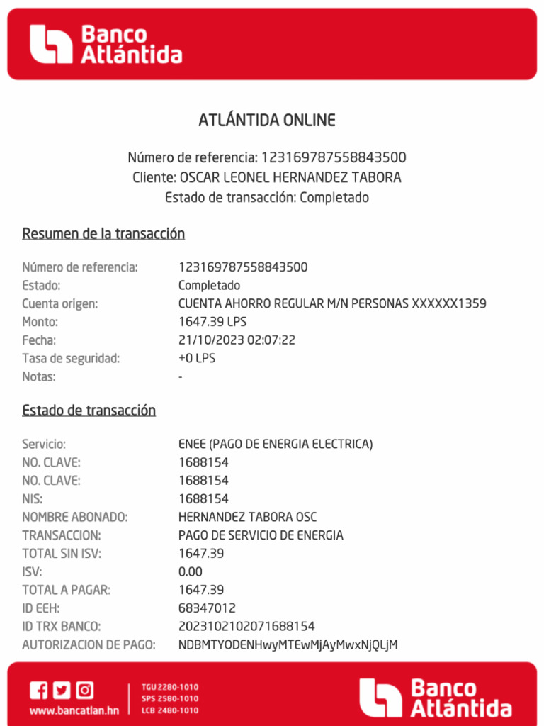 Recibo Enee (Pago de Energia Electrica) | PDF