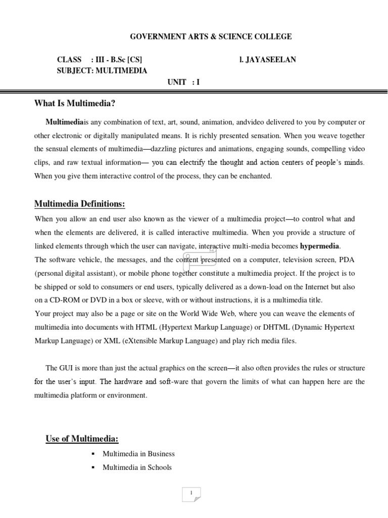 Multimedia Notes | PDF