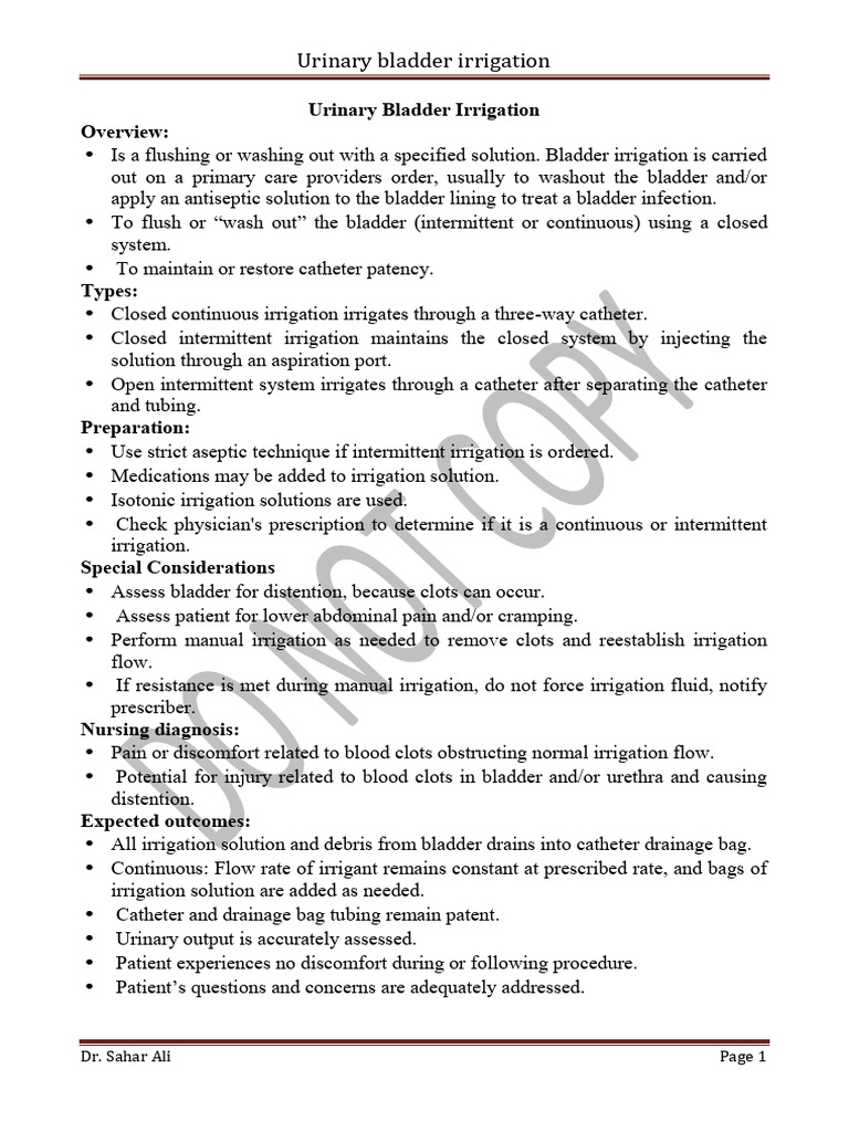 Urinary Bladder Irrigation F | PDF | Catheter | Intravenous Therapy