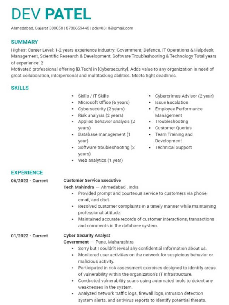 Dev Resume - 2 | PDF