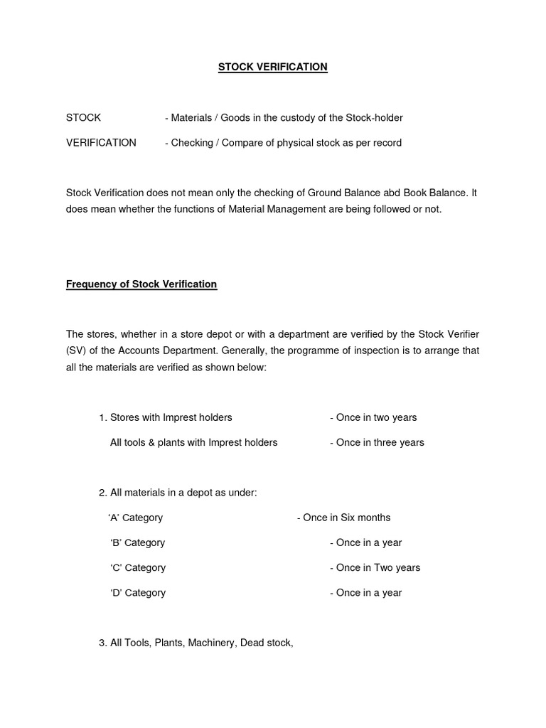 Stock Verification - 1 | PDF
