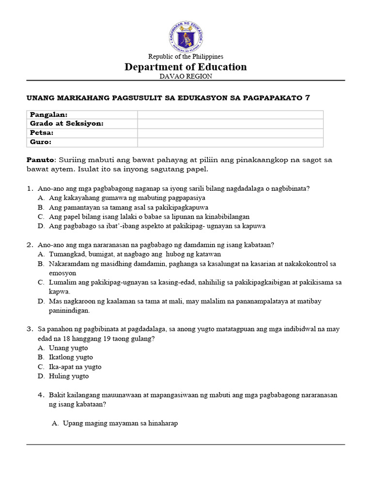 FINAL-TQs ESP7 - Q1 | PDF