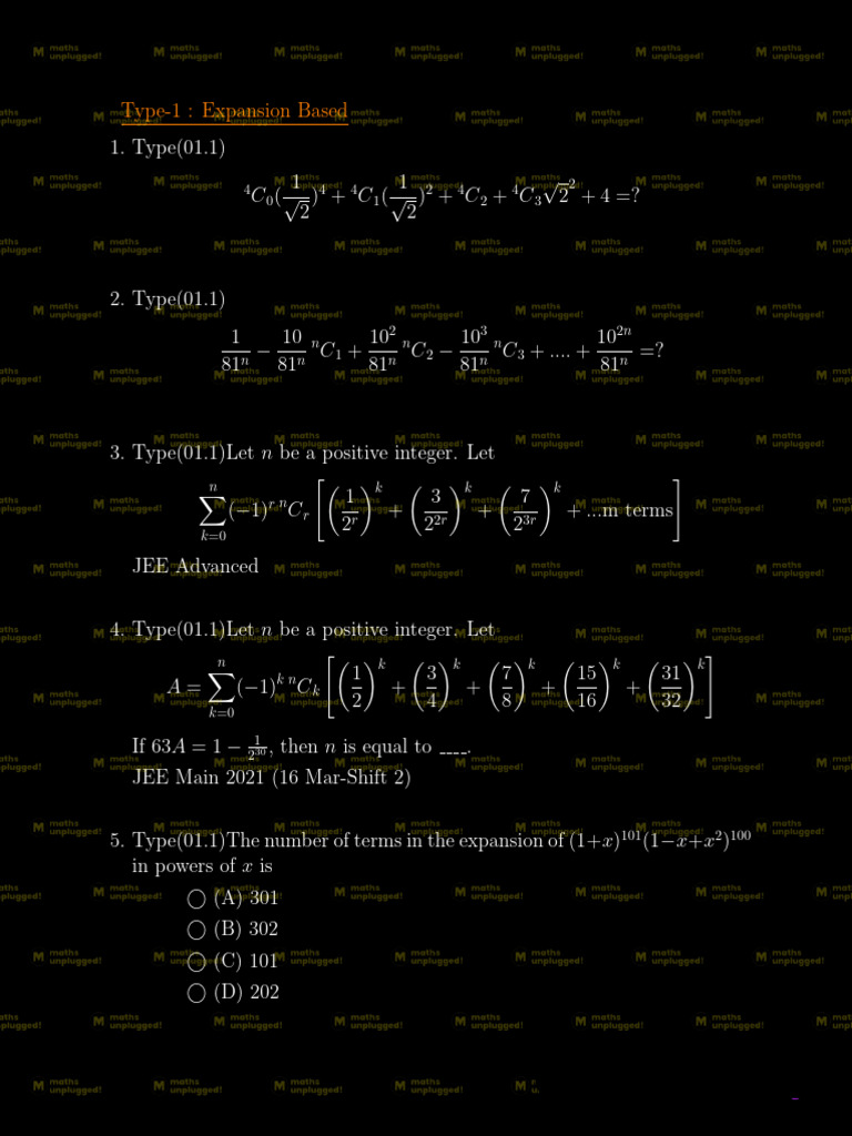 Ep-8 (B) Binomial Theorem Questions | PDF | Elementary Mathematics | Algebra