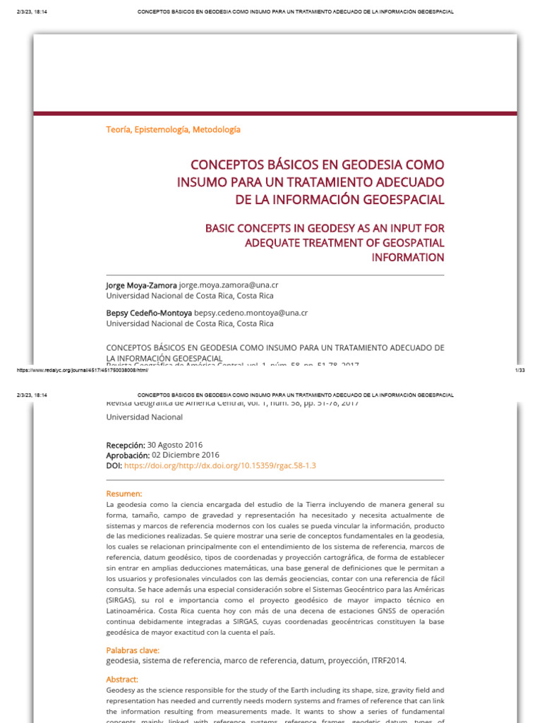 Conceptos Básicos en Geodesia Como Insumo para Un Tratamiento Adecuado de La Información ...