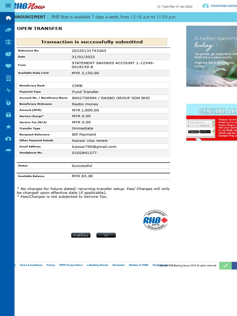 RHB Bank Online Banking Malaysia | PDF