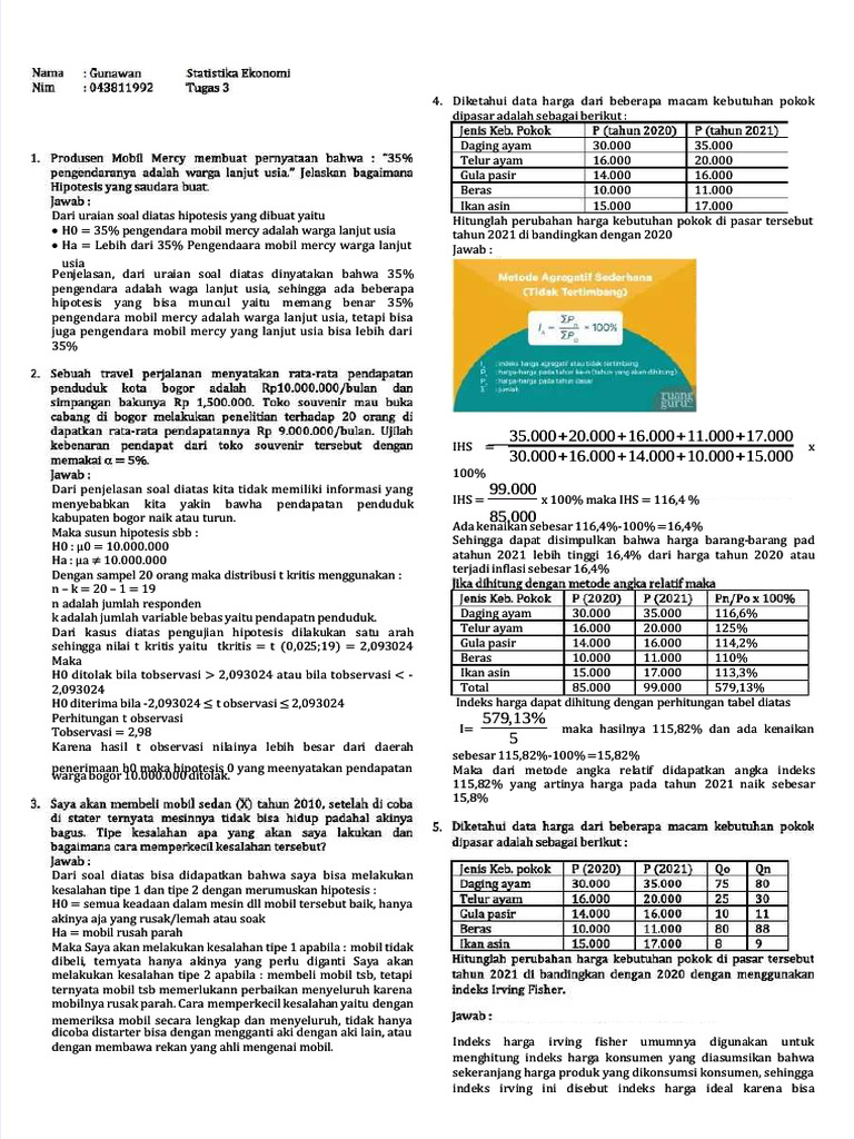 PDF Tugas 3 Statistika Ekonomi Compress | PDF