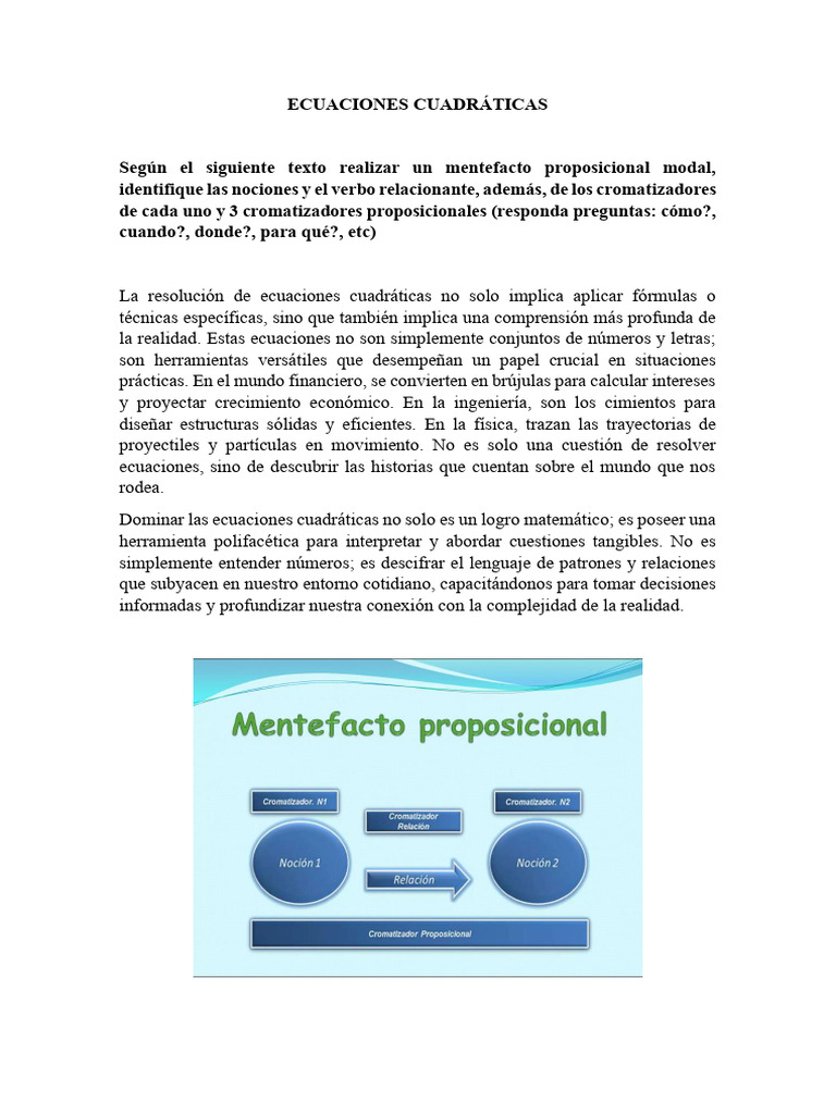 Mentefacto Proposicional Ecuaciones Cuadráticas | PDF | Métodos y ...