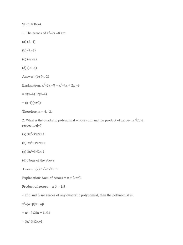 Chapter 2 Maths Cbse 10 Answer | PDF | Polynomial | Zero Of A Function