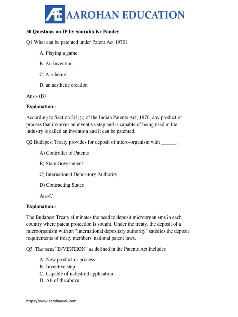 More IP Questions File | PDF | Patent | Intellectual Property